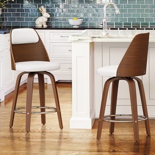 LUE BONA 26 in. Counter Height Faux Leather 360-degree Swivel Bar Stools with Solid Wood and ...